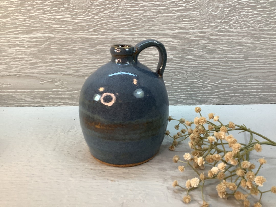 Vintage Blue Pottery Glazed Jug/ Blue Glazed Art Pottery Jug/ Signed ...