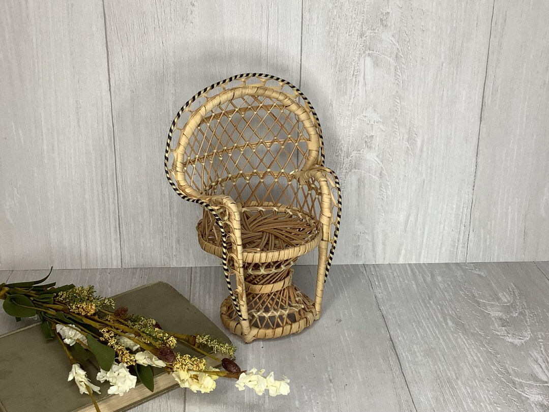 Vintage Wicker Fan Chair Plant Stand/ Small Wicker Peacock Chair/ Woven ...