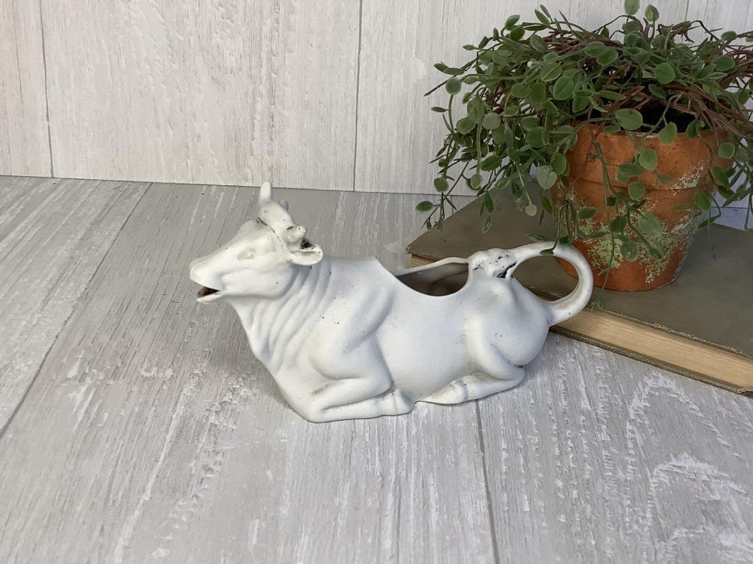 Vintage White Ceramic Cow Creamer: Farmhouse Kitchen Decor - Etsy