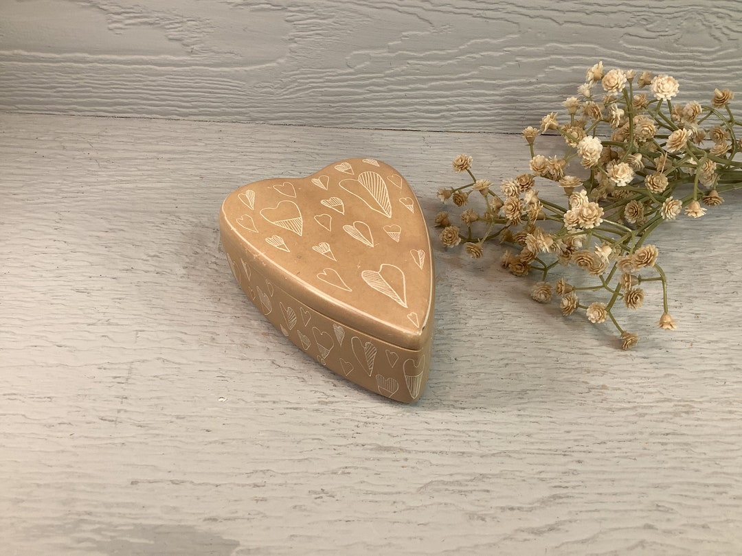 Vintage Soapstone Heart Trinket Box/ Square Powder Box/ Heart Shaped ...