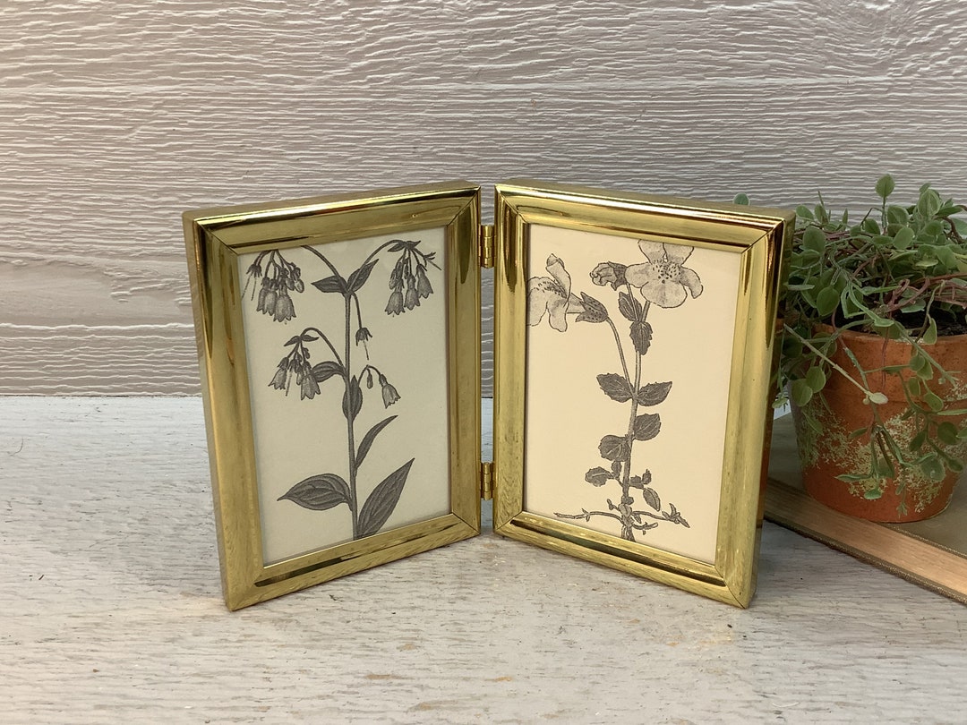 Vintage Brass Double Picture Frame/ Folding Gold Tone Photo Frame ...