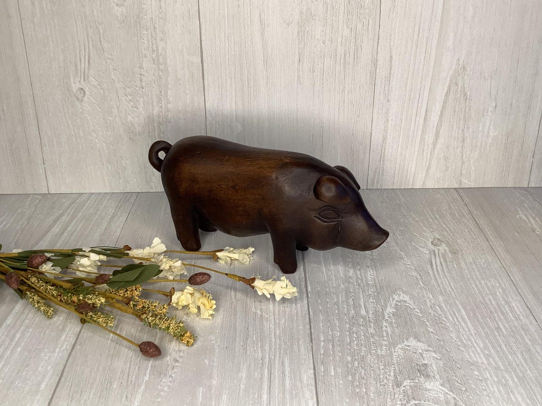 Vintage Carved Wood Pig Sculpture/ Small Wooden Hand Carved Pig ...