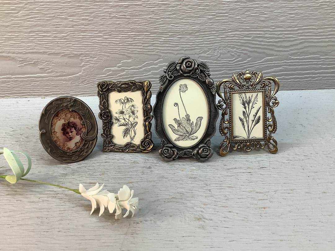 Vintage Lot of 4 Assorted Metal Photo Frames/ Very Small Ornate Picture ...