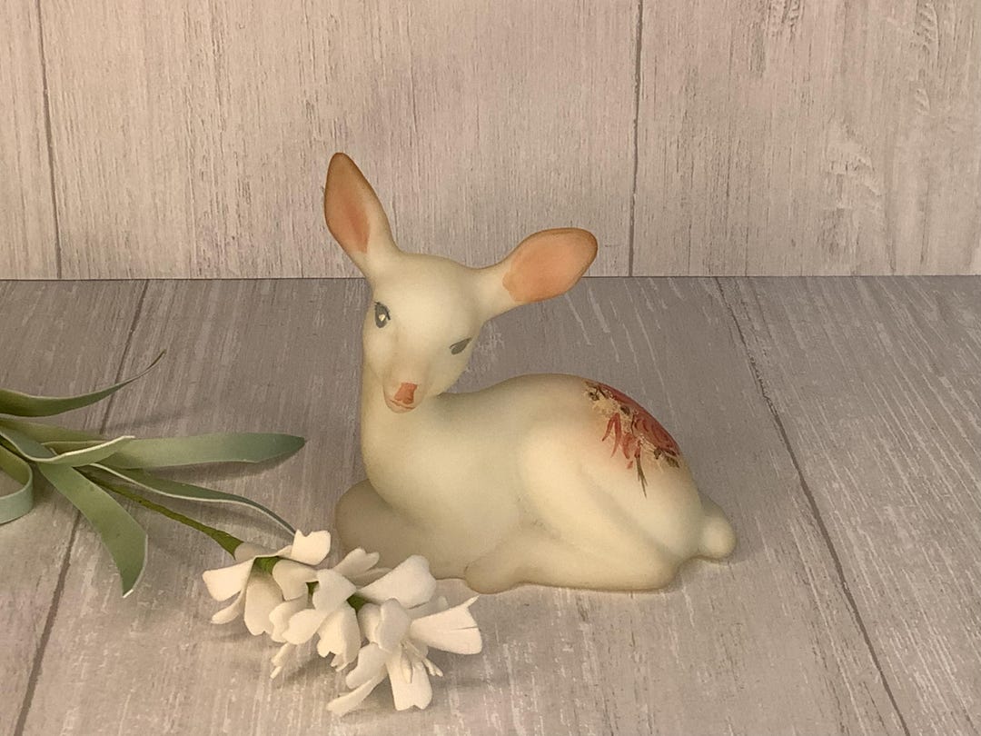 Vintage Fenton Custard Glass Doe Figurine/ Handpainted Floral Rose ...