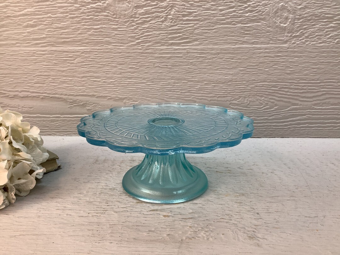 Vintage Blue Depression Glass Cake Plate/ Small Pedestal Cake Stand ...