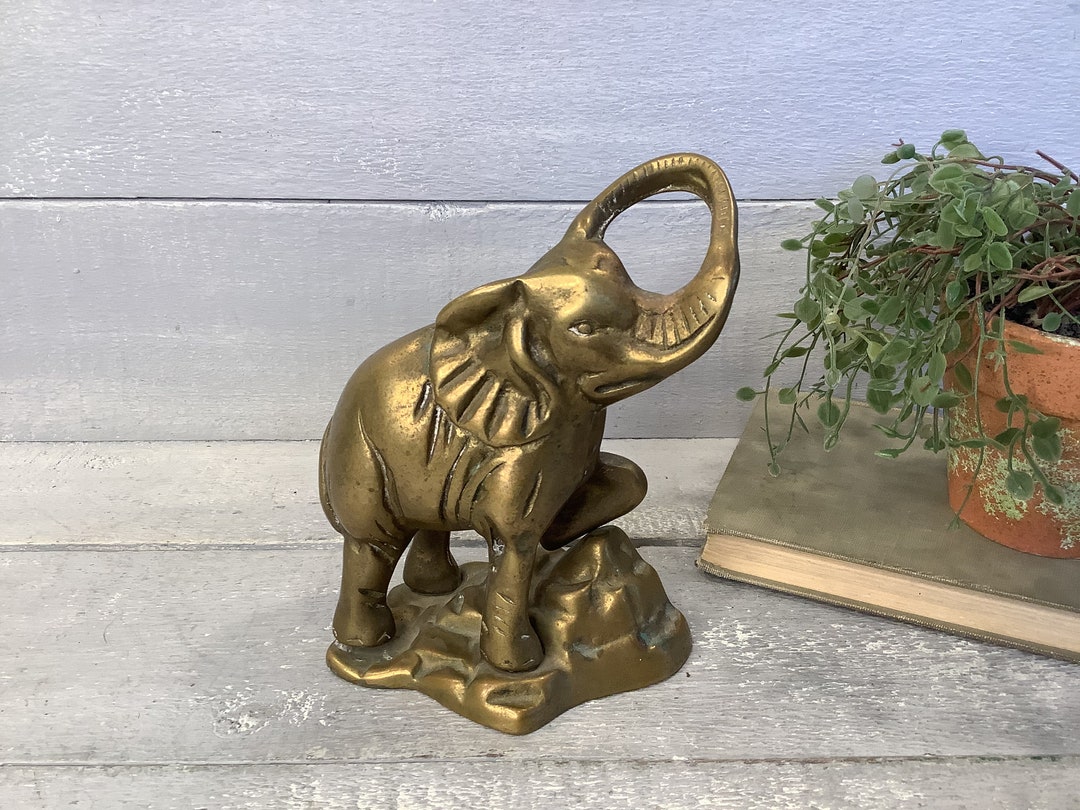 Vintage Solid Brass Elephant Figurine/ Gold Brass Metal Elephant Single ...