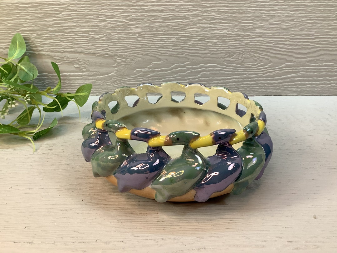 Vintage Lusterware Goose Bowl/ Glazed Circle of Geese Shallow Planter ...
