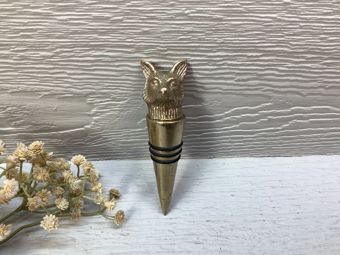Vintage Gold Metal Fox Head Finial/ Fox Head Wine Bottle Stopper ...