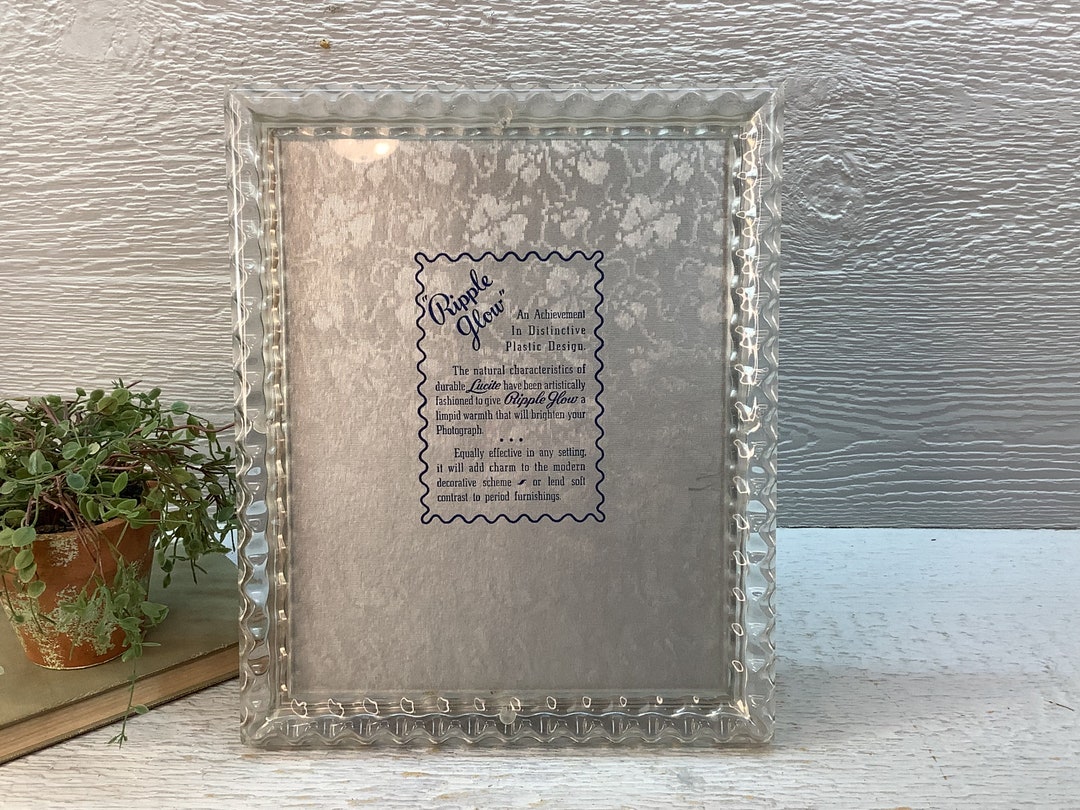 Vintage Clear Ripple Glow Lucite Picture Frame/ Mid Century Clear Wavy ...