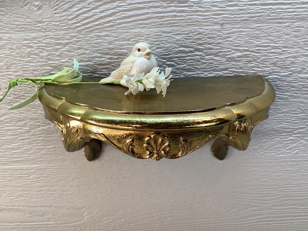 Vintage Ornate Shiny Gold Shelf/ Burwood Gold Display Shelf/ Mid ...