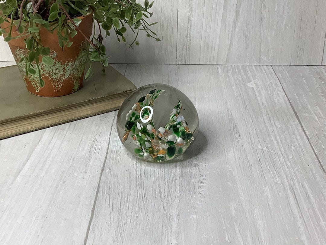 Vintage Clear Glass Paperweight With Floral Design/ Clear Glass Paper ...