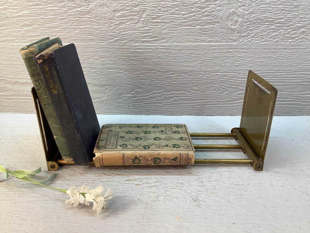Vintage Brass Tabletop Book Shelf/ Solid Gold Brass Adjustable Book ...