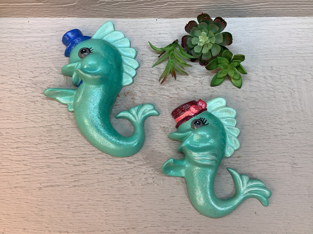Vintage Pair of Ceramic Fish Plaques Bath Decor/ Hand Painted - Etsy