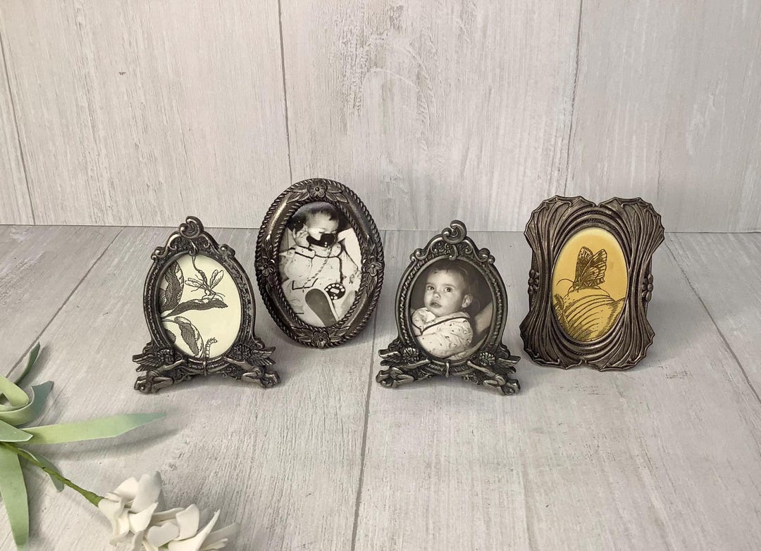 Vintage Four Small Assorted Pewter Metal Picture Frames/ Tiny Silver ...