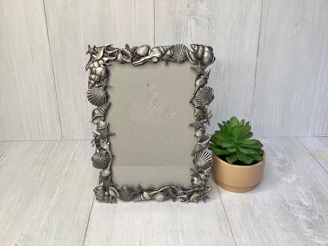 Vintage Pewter Seashell Photo Frame/ Cast Metal Silver Toned Nautical ...