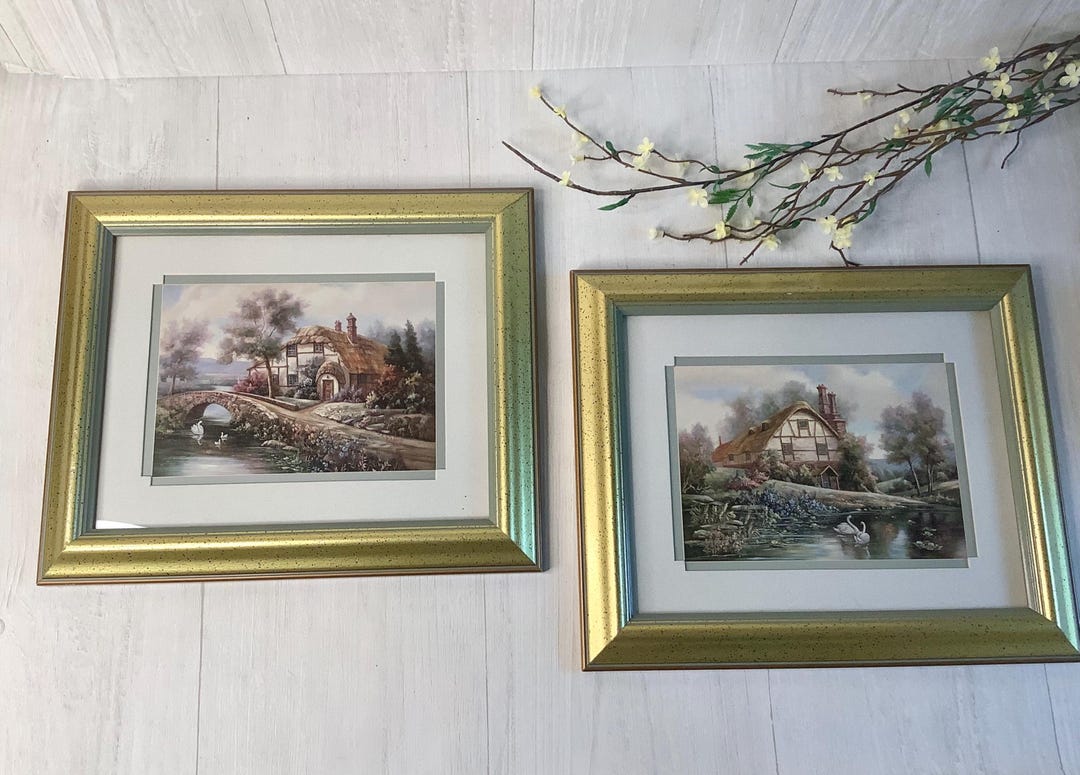 Vintage Swan Prints: Gold Framed English Cottage Landscape Pictures - Etsy