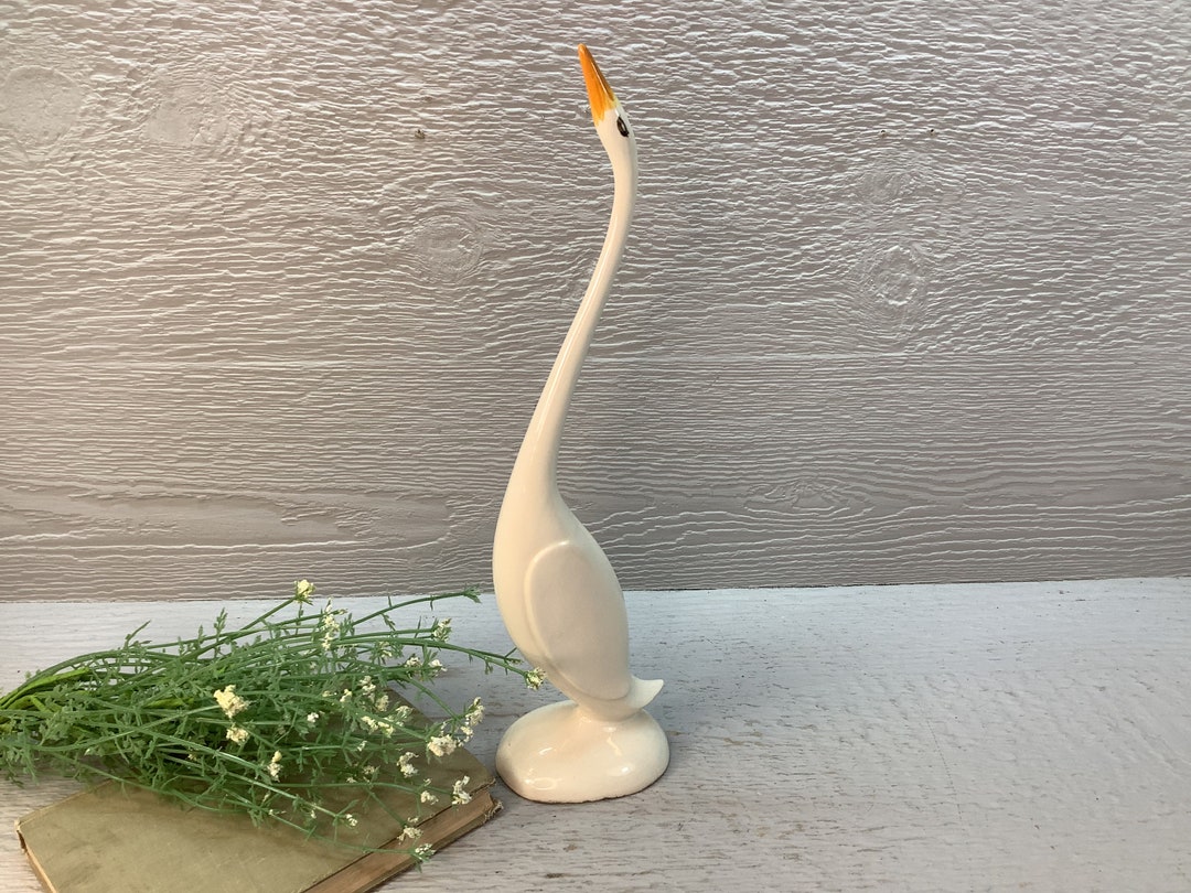 Vintage Ceramic Long Neck Crane Figurine/ Glossy Ceramic White Long ...