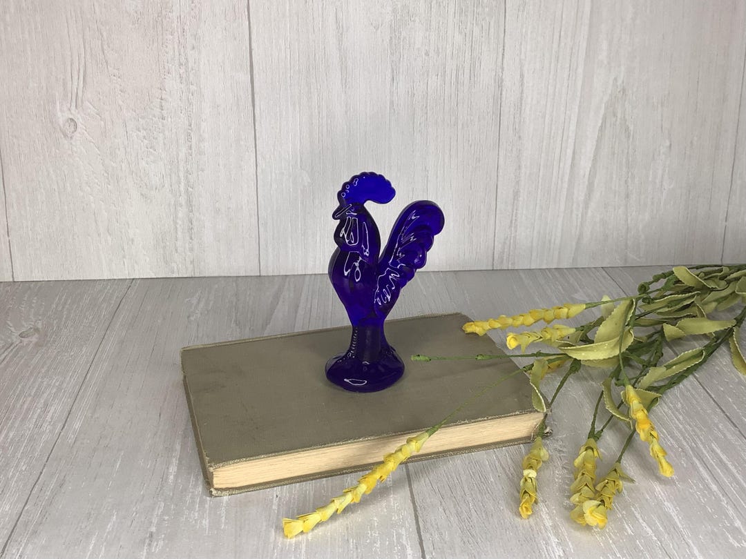 Vintage Cobalt Blue Glass Rooster Figurine/ Blue Iridescent 4.5 ...