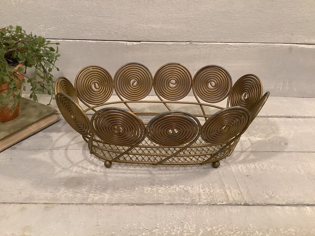 Vintage Oval Atomic Gold Metal Basket/ MCM Gold Wire Coiled - Etsy