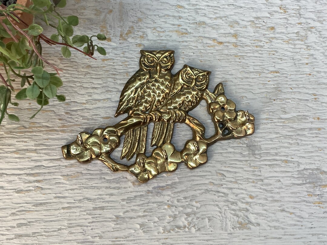 Vintage Brass Owls Key Hook/ Small Gold Toned Brass Metal Wall Hook ...