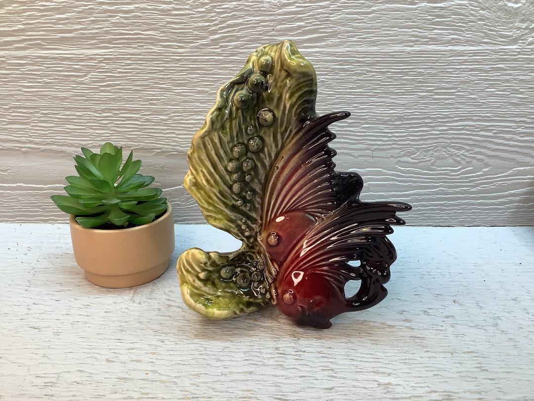 Vintage Ceramic Angel Fish Planter/ Glossy Ceramic Coastal Coral Sea ...