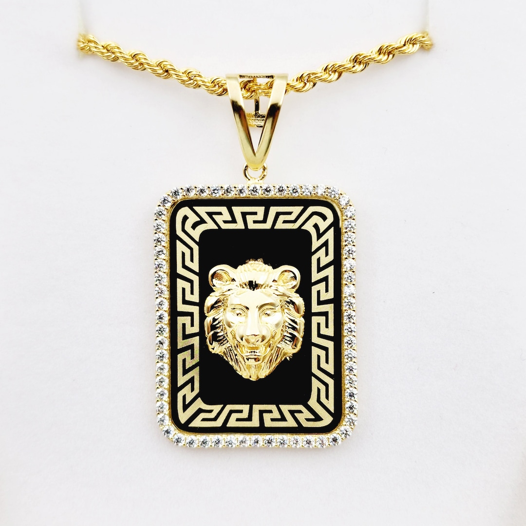 Gold Lion Head Pendant Necklace , 10K Yellow Gold Lion Necklace, Lion ...