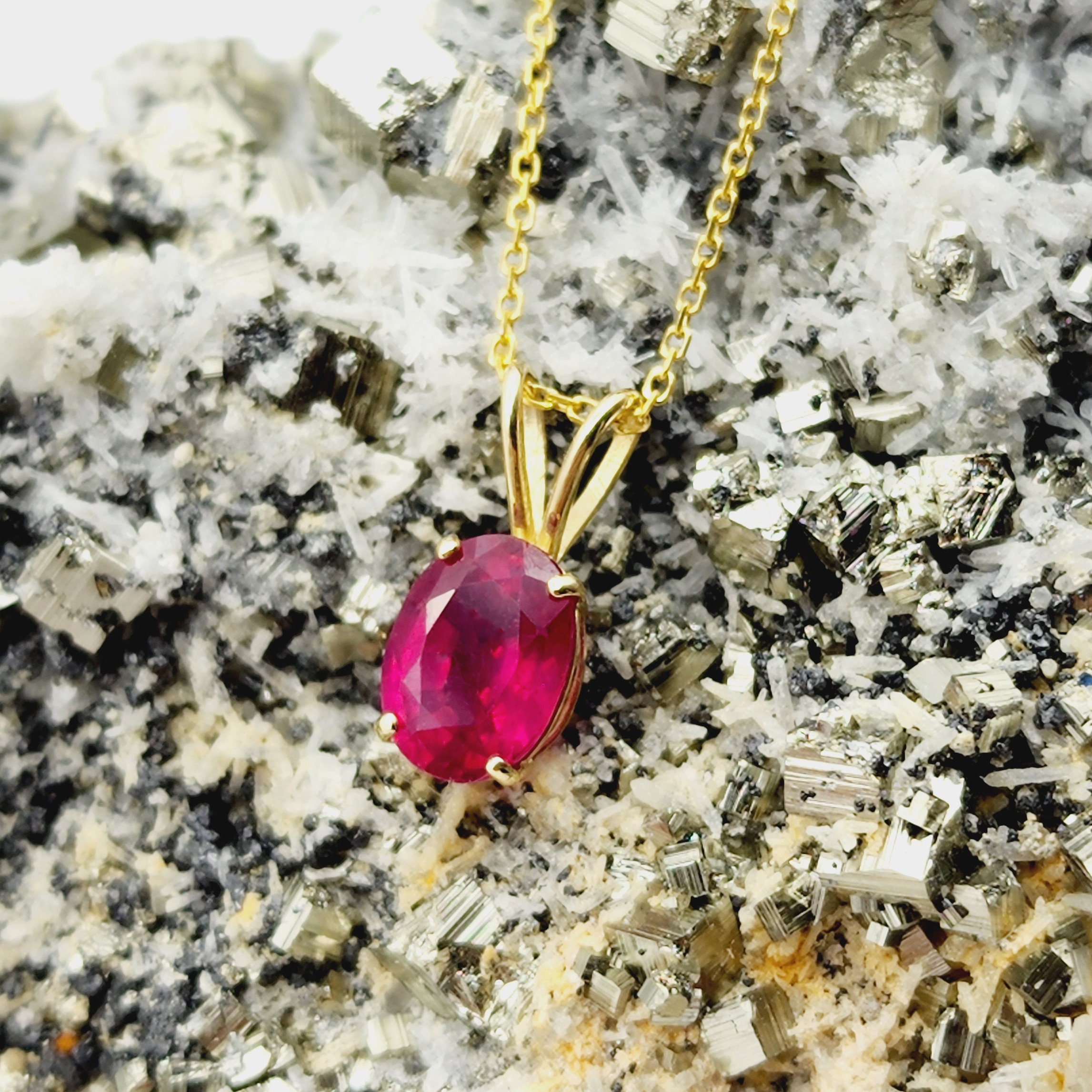 10K Yellow Gold Ruby Pendant Necklace, 8x6mm Oval Birthstone - Etsy