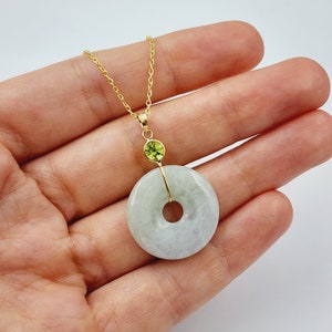 14K Yellow Gold Jade Disc Pendant With Genuine Gemstone, Jade Donut ...