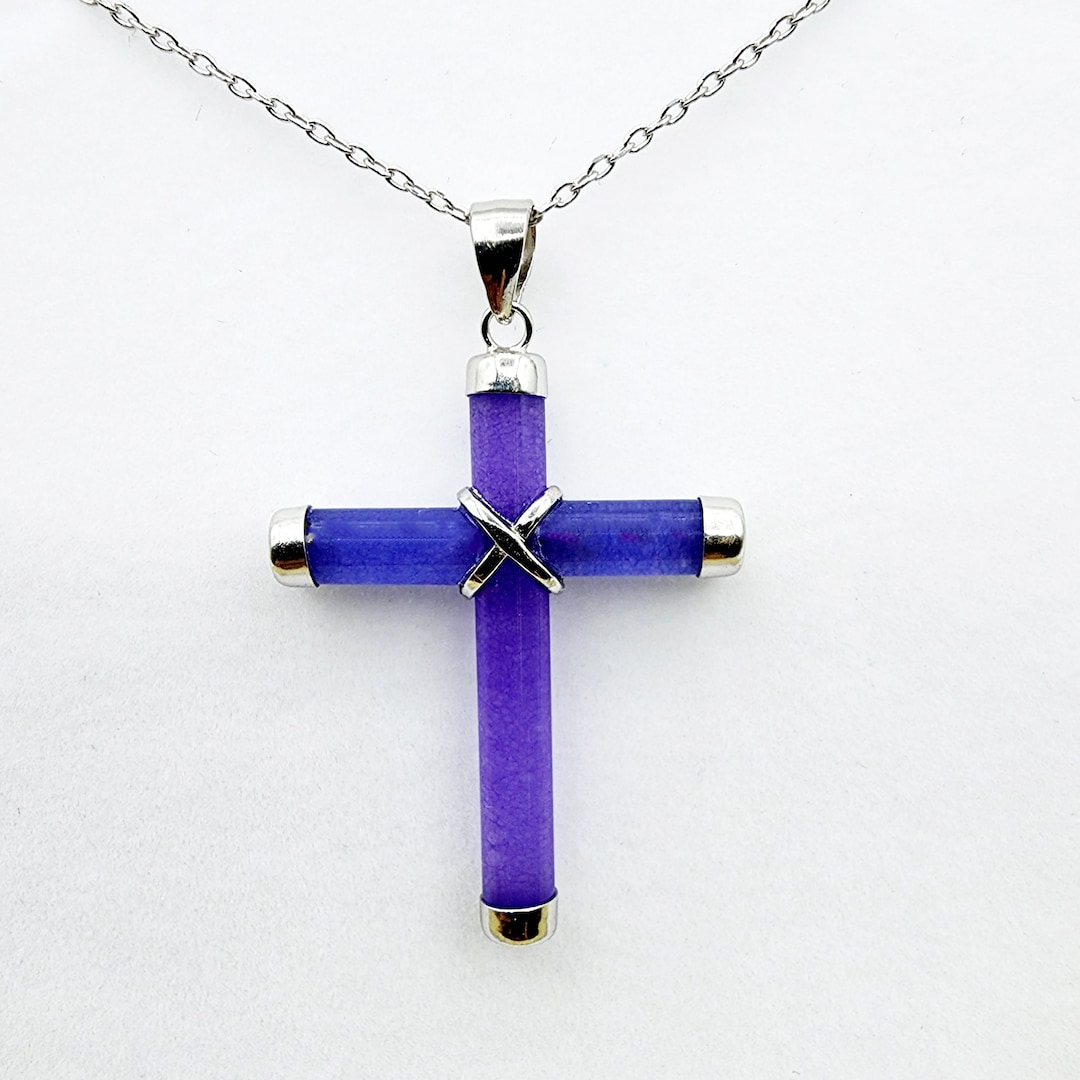 Sterling Silver Purple Jadeite Cross Pendant Necklace - Etsy