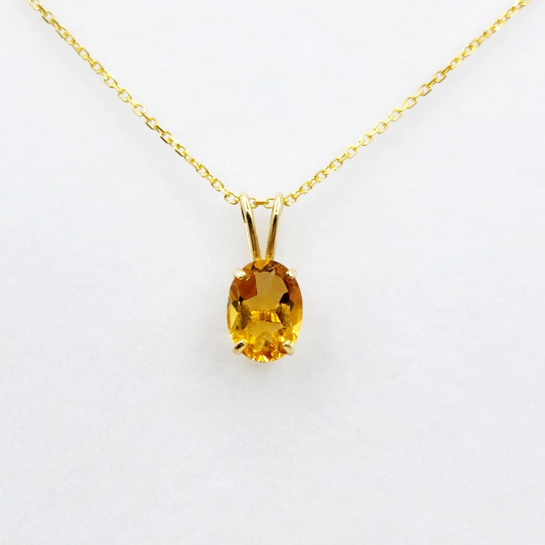 Gold Citrine Pendant Necklace, 10K Yellow Gold Citrine 8x6mm Pendant ...