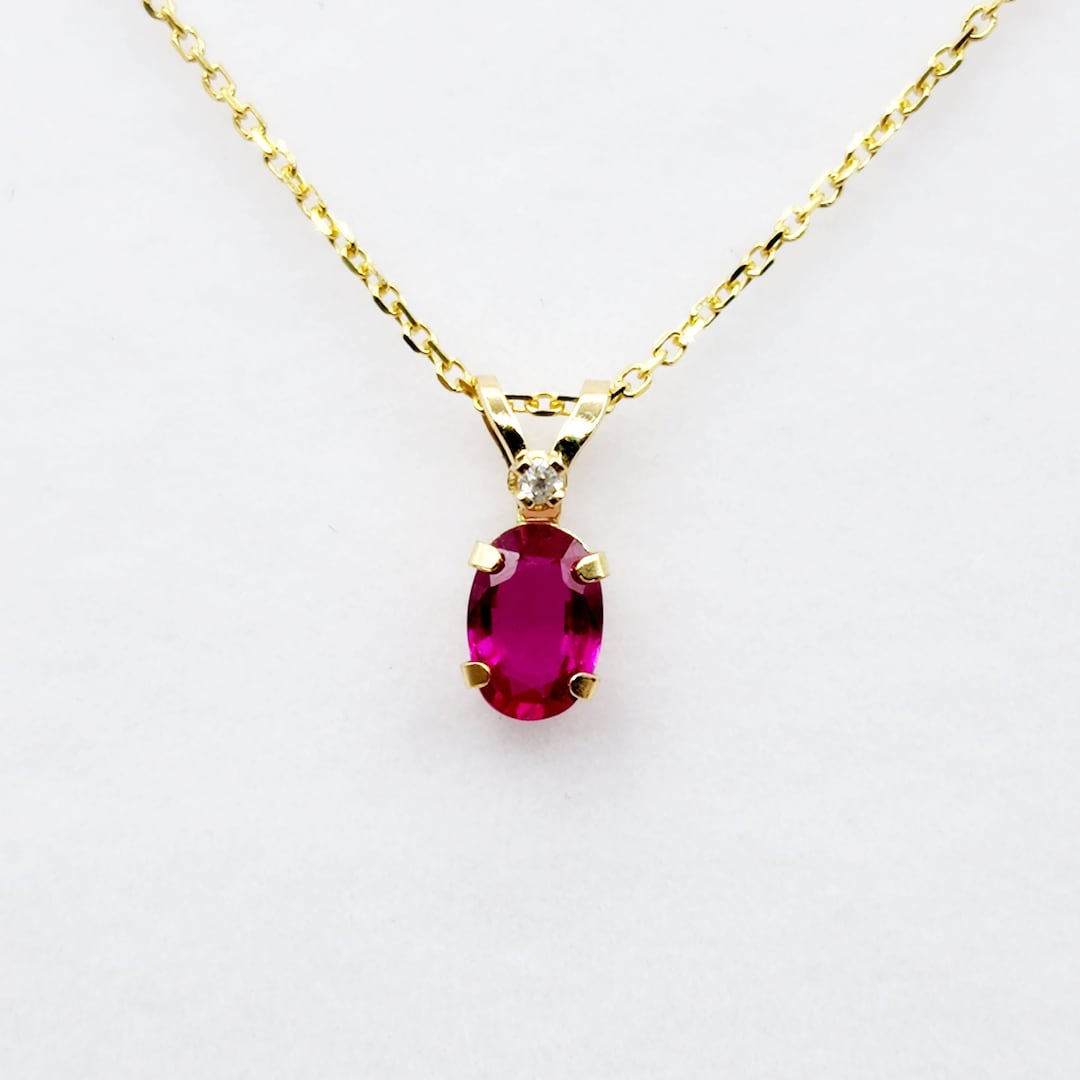 Gold Ruby Pendant Necklace, 14K Yellow Gold Genuine Ruby 6x4mm With ...