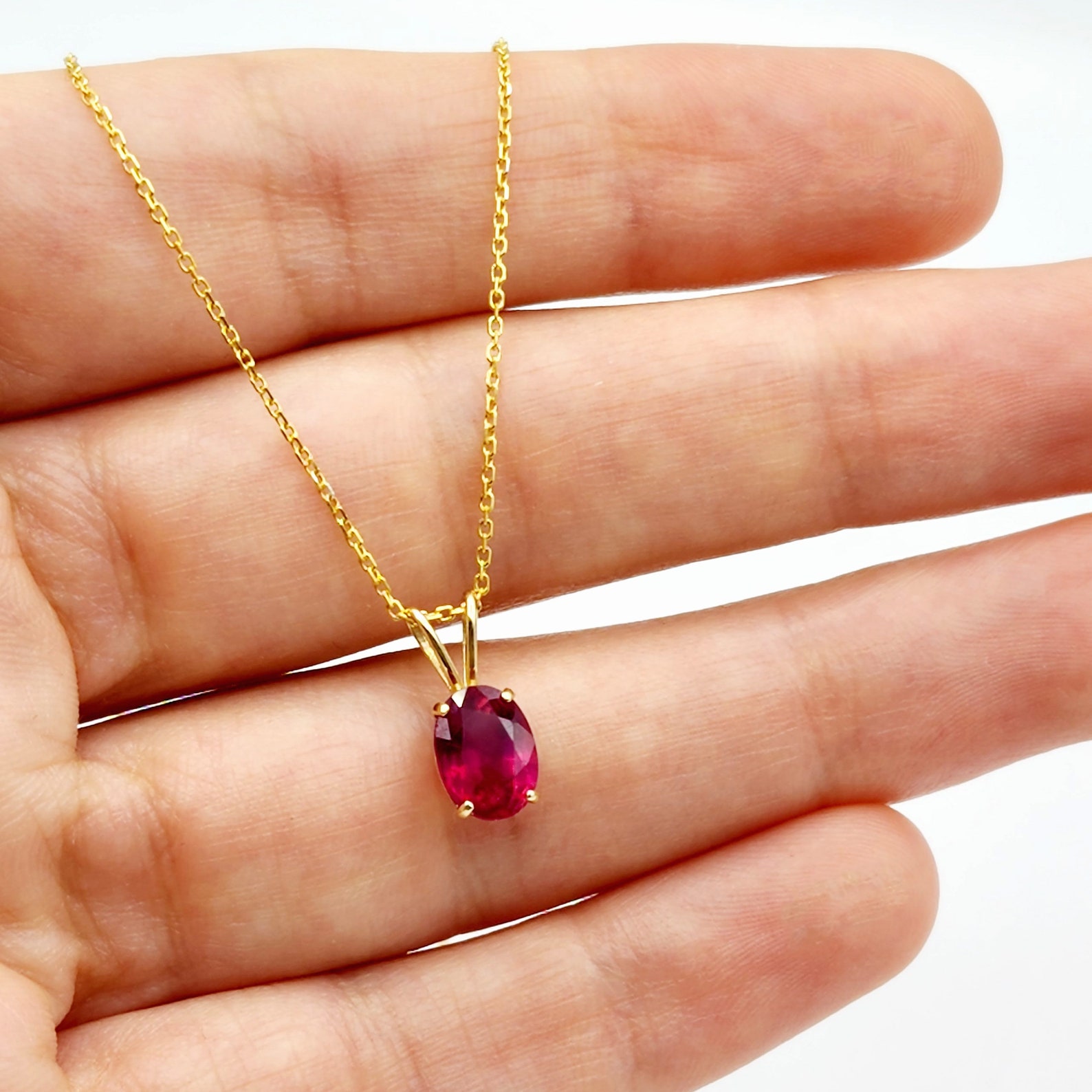 10K Yellow Gold Ruby Pendant Necklace, 8x6mm Oval Birthstone - Etsy