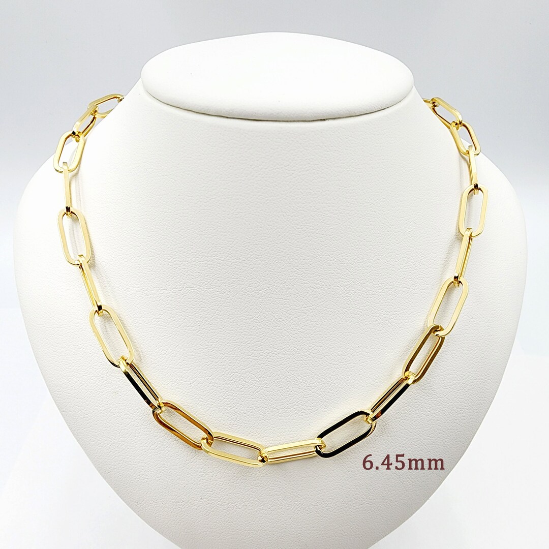 10K Yellow Gold Paperclip Chain Necklace, Italian Link - Etsy