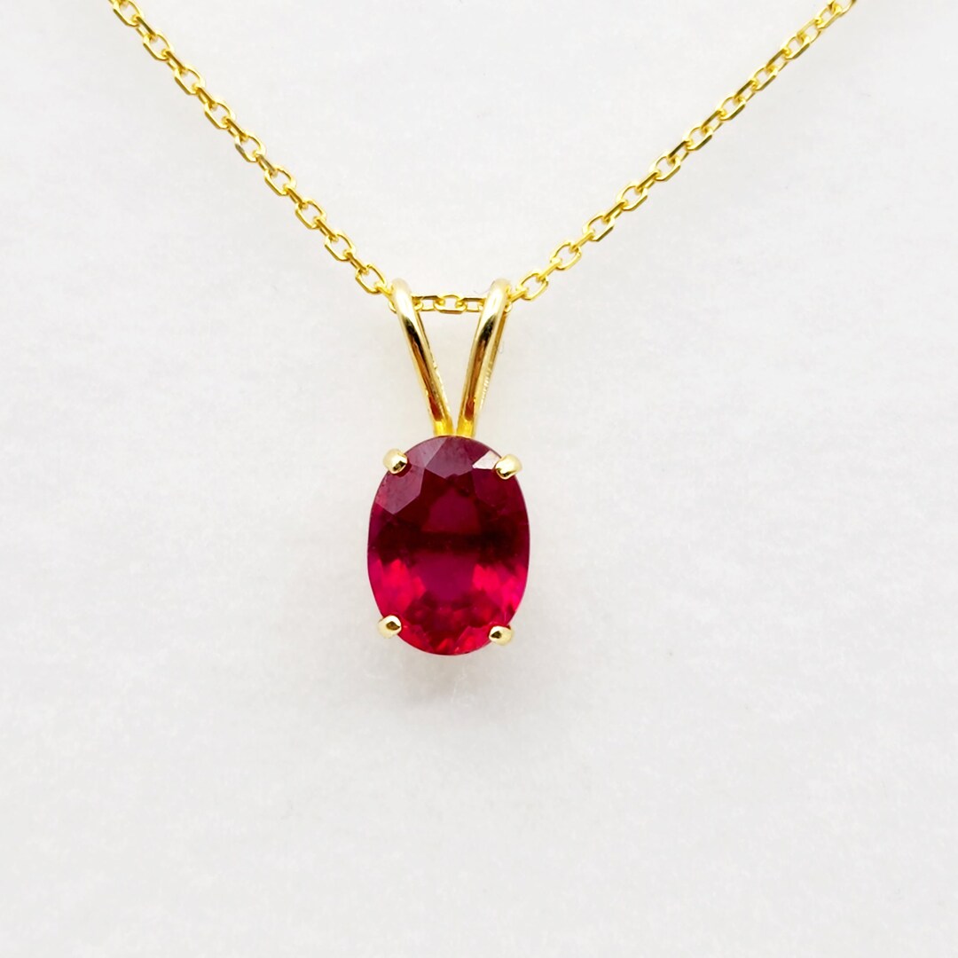 Gold Ruby Pendant Necklace, 10K Yellow Gold Ruby 8x6mm Pendant ...