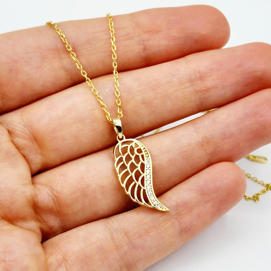 Gold Angel Wing Pendant Necklace, 10K Yellow Gold Angel Wing Pendant ...