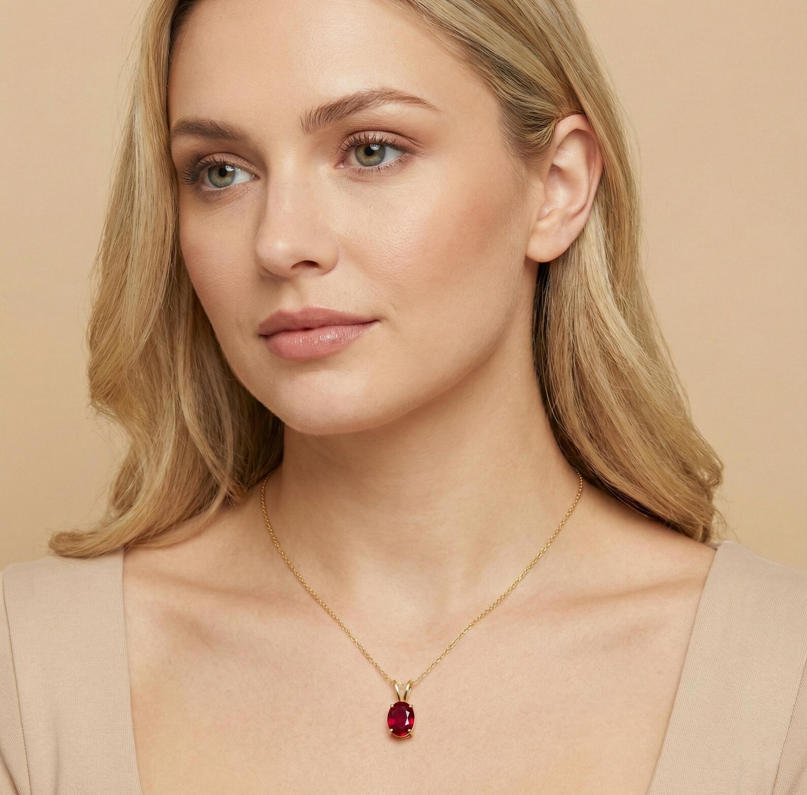 10K Yellow Gold Ruby Pendant Necklace, 8x6mm Oval Birthstone - Etsy