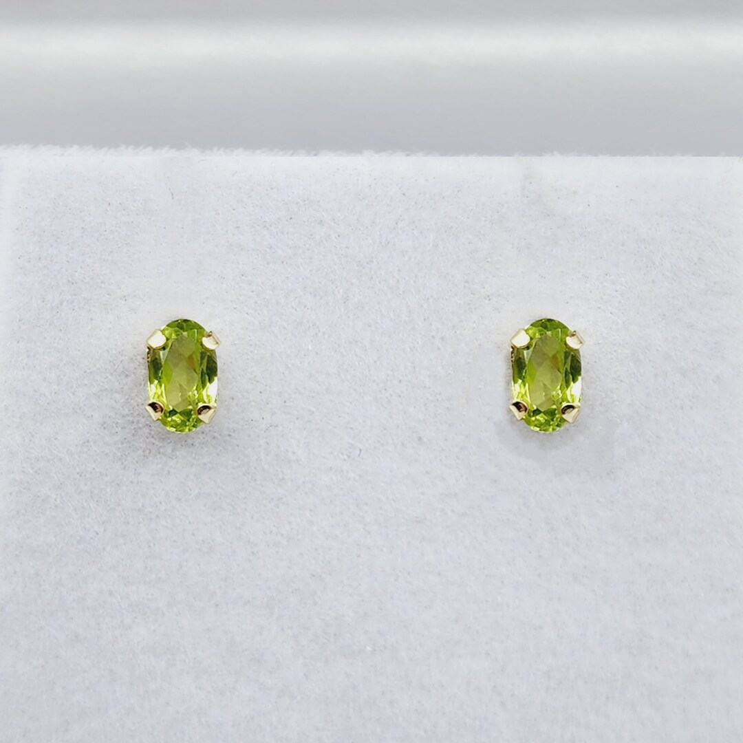 10K Gold Peridot Stud Earrings, August Birthstone 5x3mm - Etsy