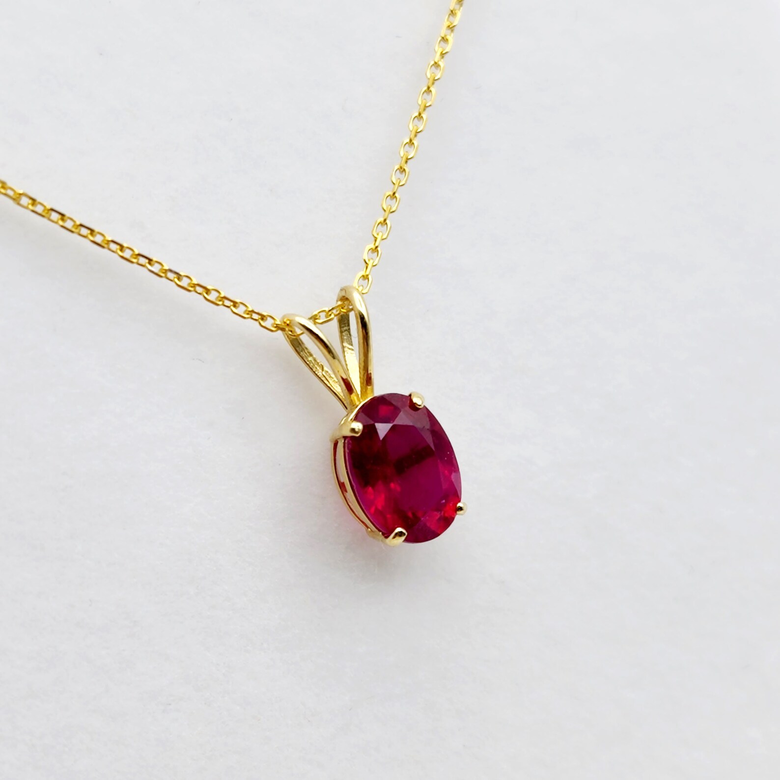 10K Yellow Gold Ruby Pendant Necklace, 8x6mm Oval Birthstone - Etsy