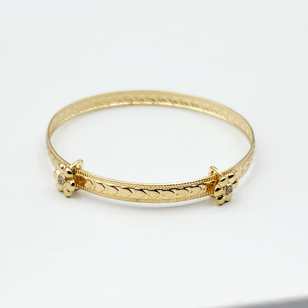 Gold Bangle for Baby, 10K Solid Gold Adjustable Baby Bangle With Hearts ...