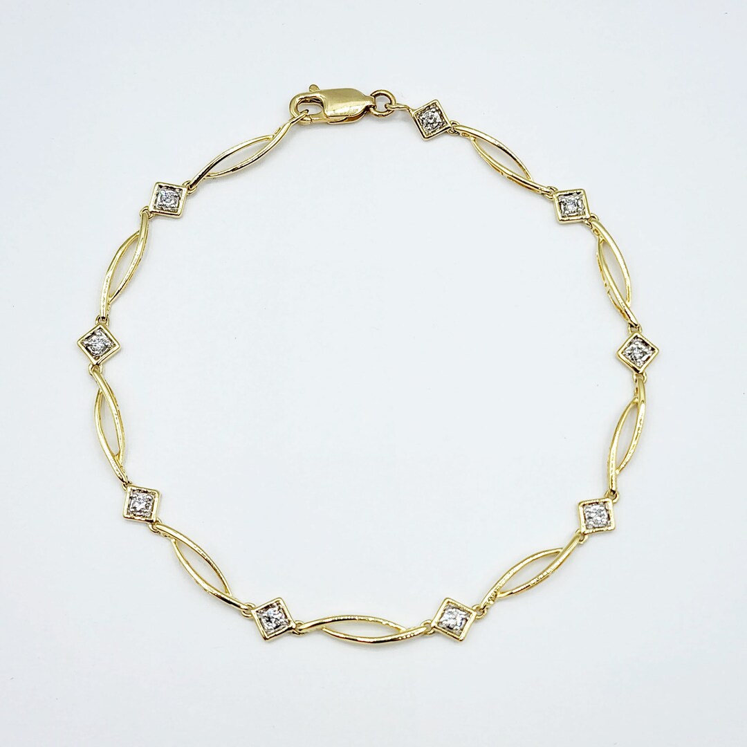 Gold Diamond Bracelet , 10K Yellow Gold Diamond 0.25ct Bracelet ...