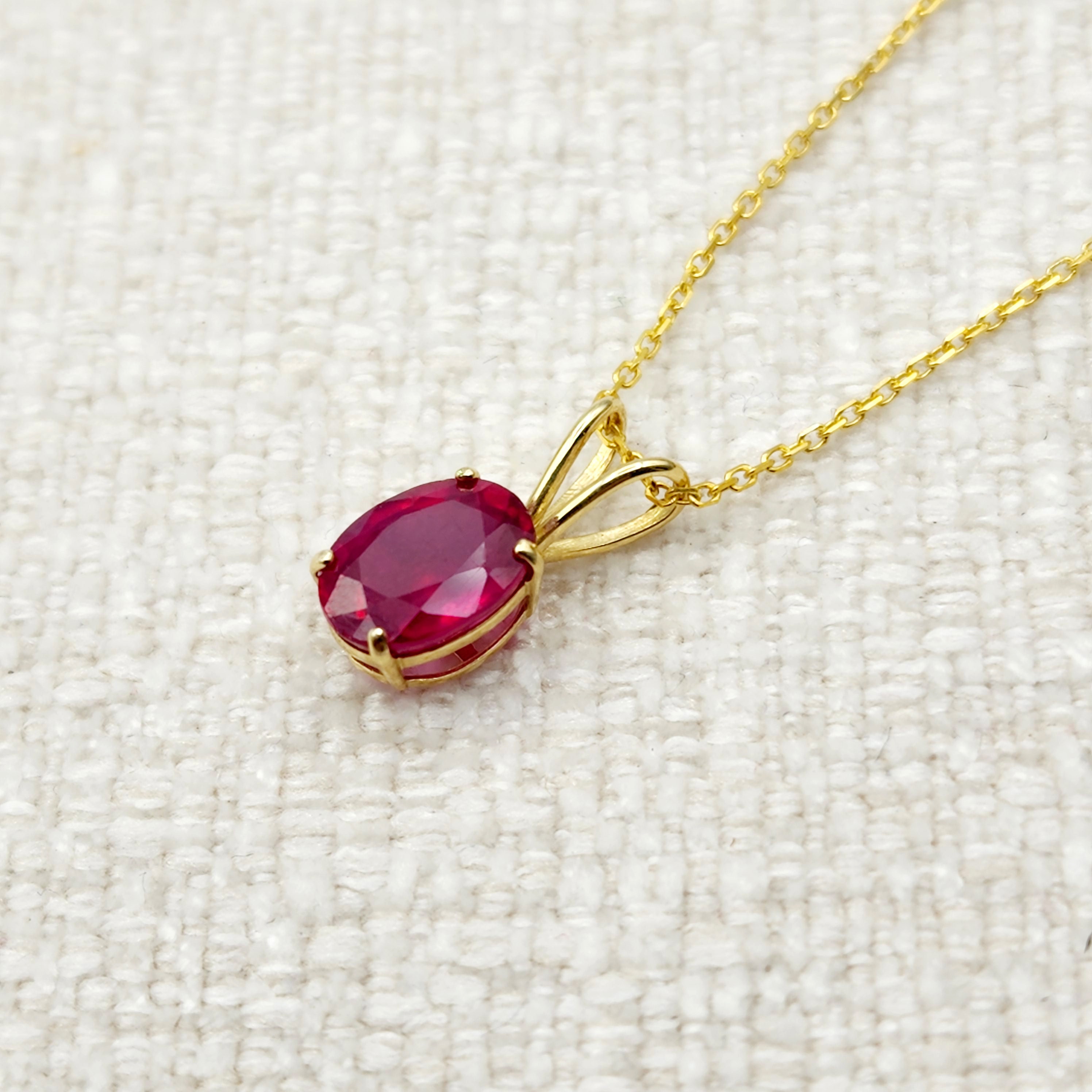 10K Yellow Gold Ruby Pendant Necklace, 8x6mm Oval Birthstone - Etsy