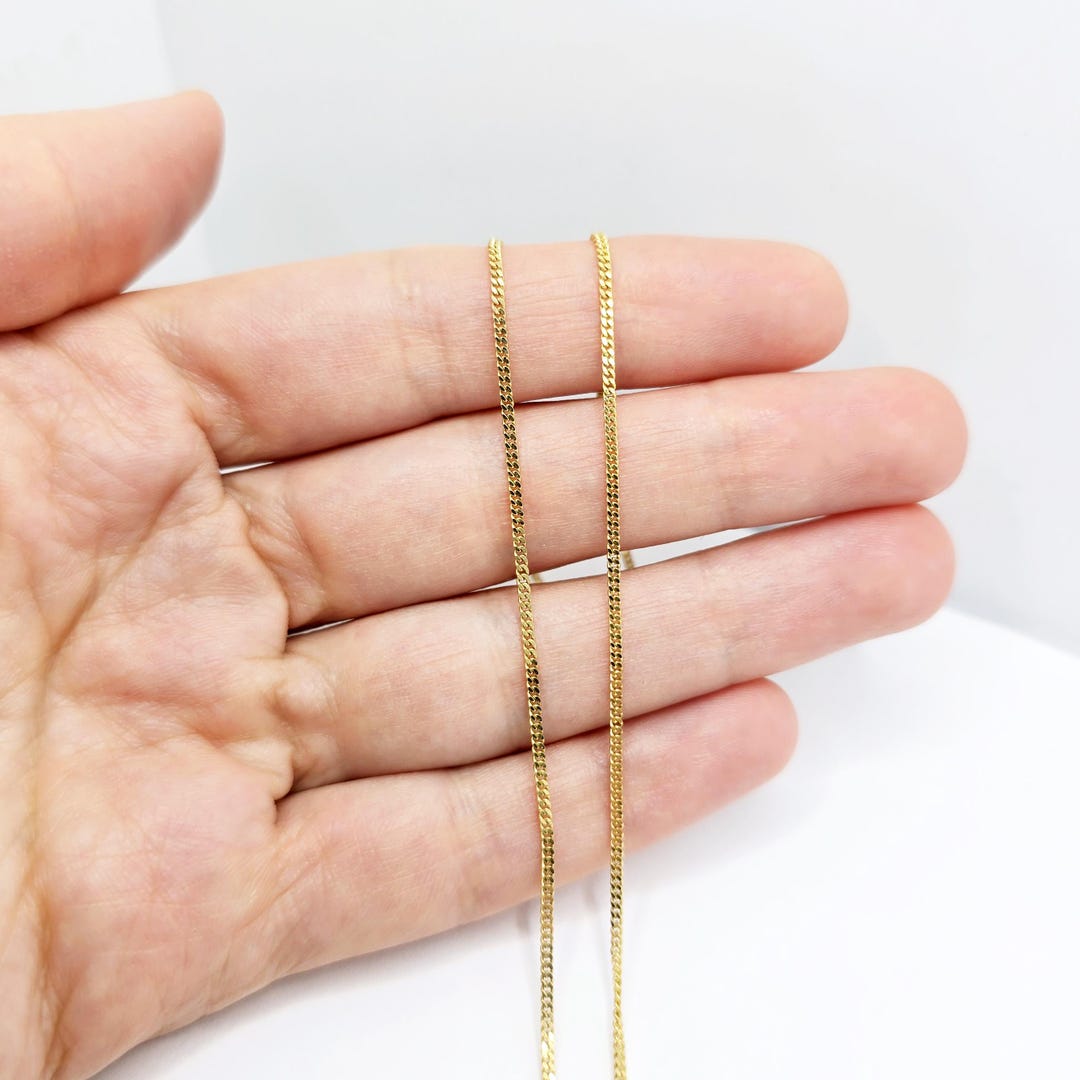 Solid Gold Curb Chain , 14K Yellow Gold Curb Chain Width 1.4mm, Pure ...