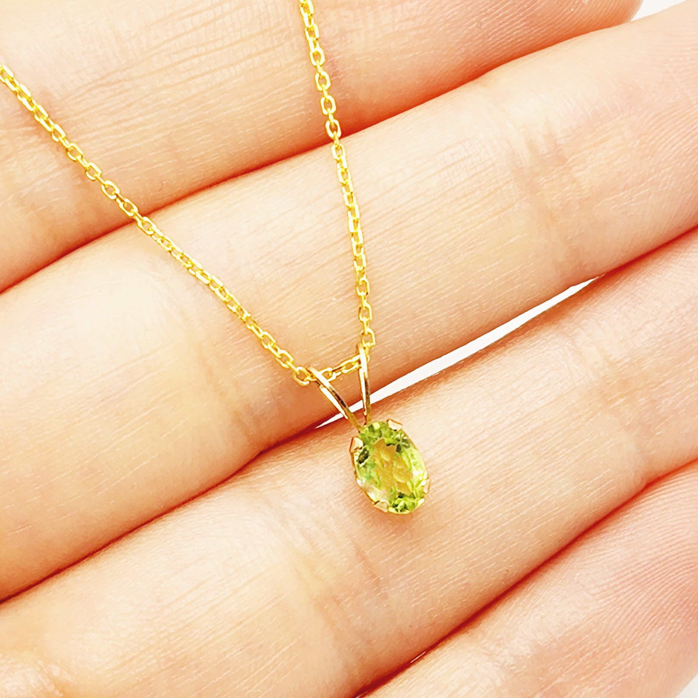 Gold Peridot Pendant Necklace 10K Yellow Gold Peridot 6x4mm - Etsy