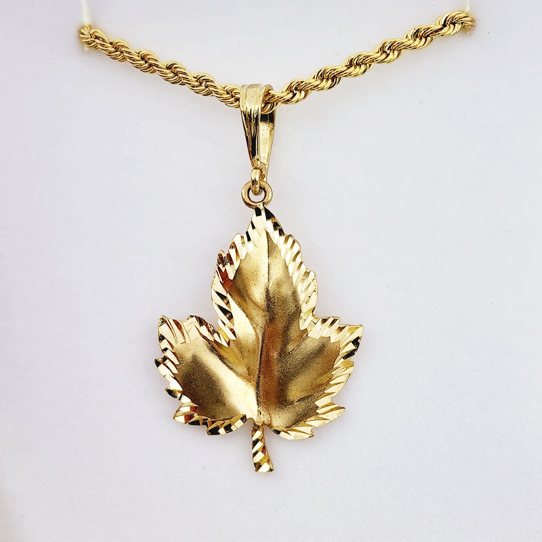 Gold Maple Leaf Pendant Necklace for Men and Women, 10K Yellow Gold Big Maple Leaf Canada ...