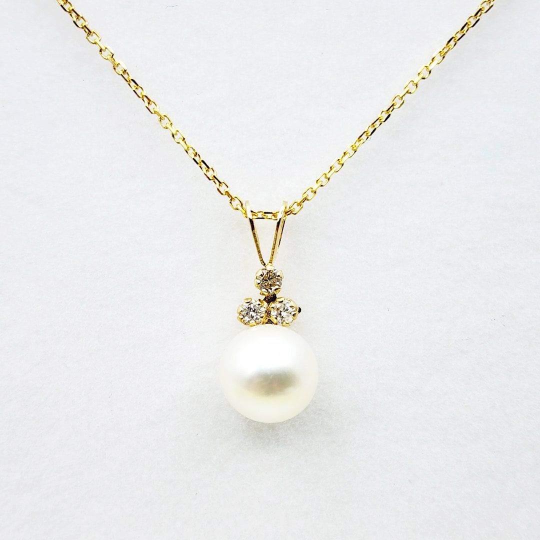 14k Gold Pearl Pendant Necklace, Genuine Diamond Accent, Bridal Jewelry ...