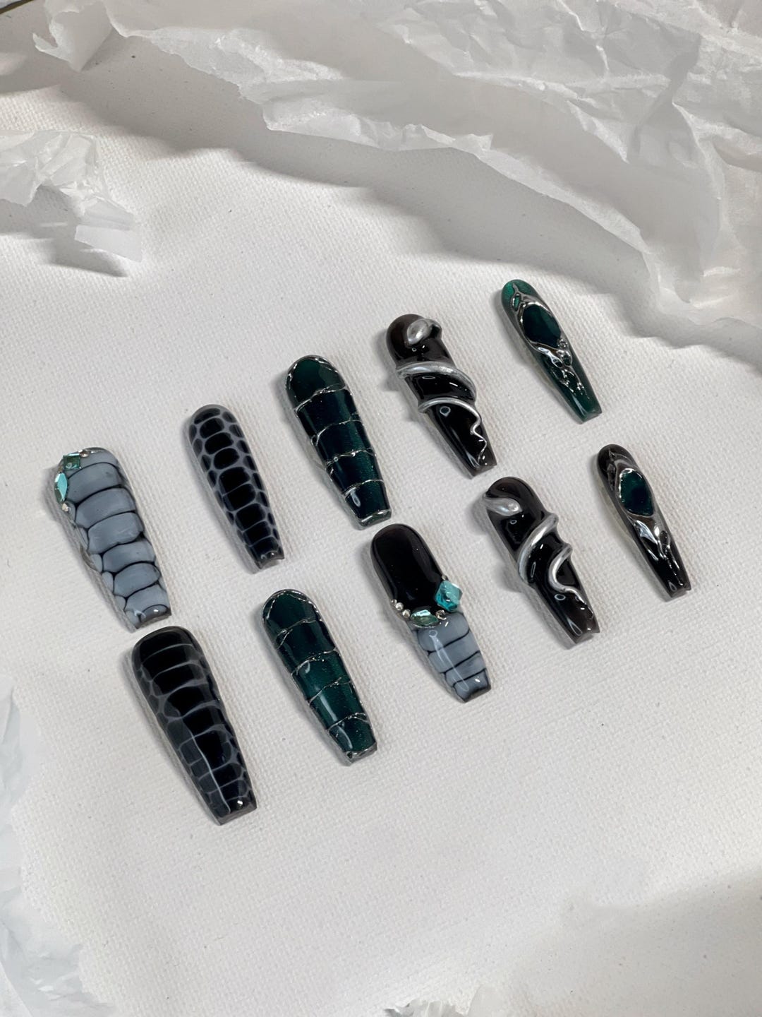 Black Crocodile Textured Press on Nails – Extra Long Coffin Shape ...