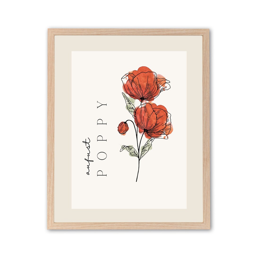 August Birth Flower Poster Instant Download Poppy Digital Wall Art ...