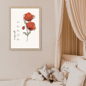 August Birth Flower Poster Instant Download Poppy Digital Wall Art ...