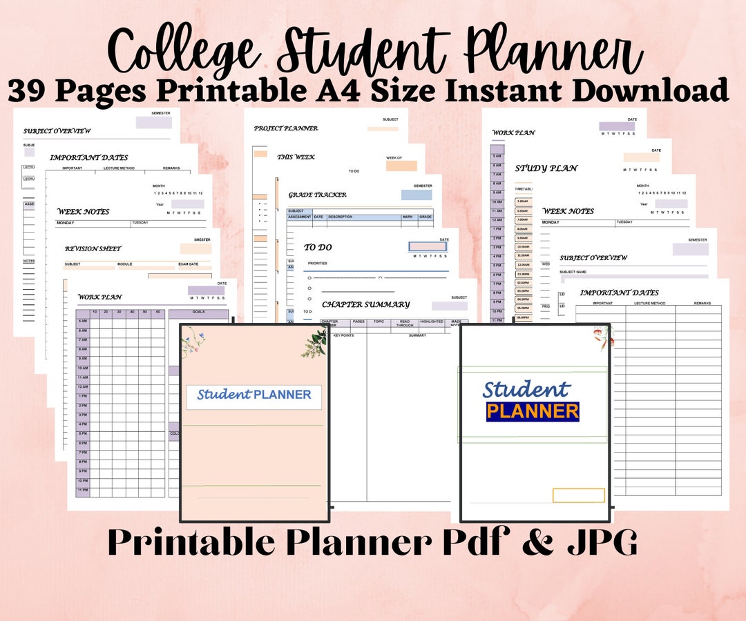 Student Planner, Study Planner, Undated Planner, Printable Academic ...