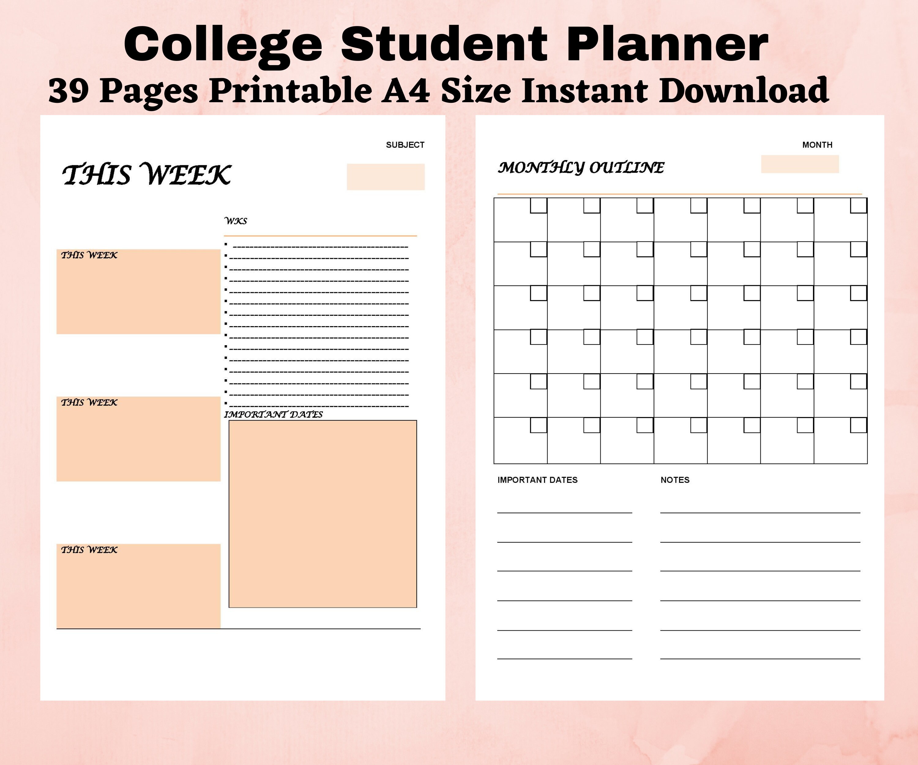 Student Planner, Study Planner, Undated Planner, Printable Academic ...